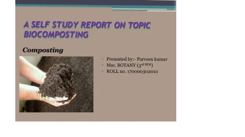 Self Study Report on Biocomposting - Msc. BOTANY (3rd Sem) - Studocu
