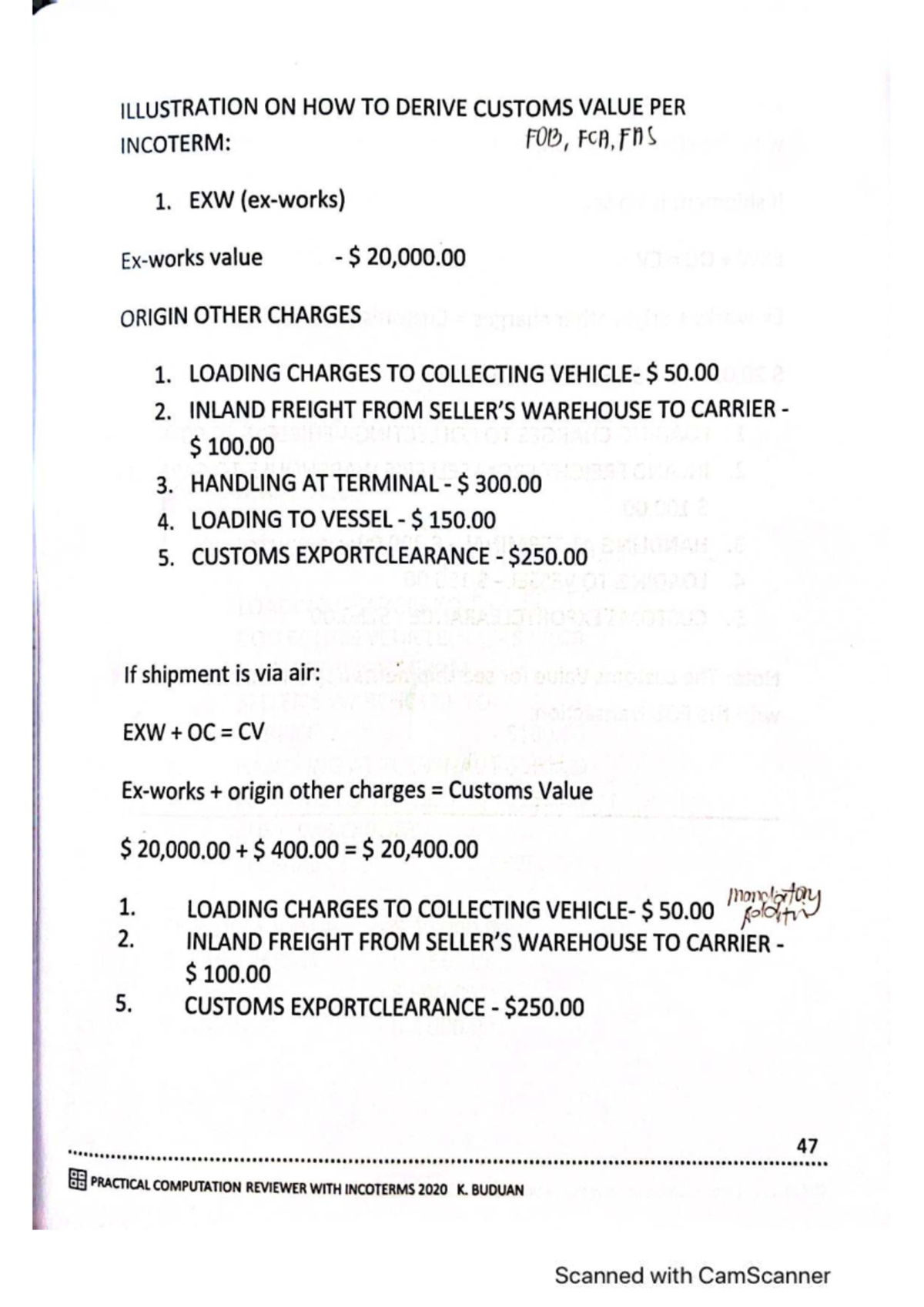 Incoterm 2020: Customs Value Computation for FOB, FCA, FAS - Studocu