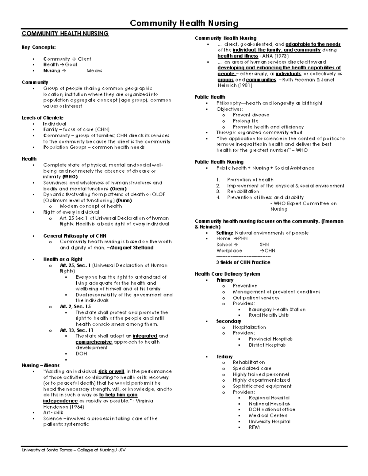 Community Health Nursing: Key Concepts and Practices Overview - Studocu