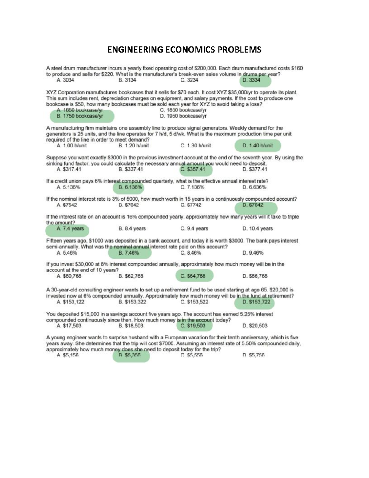 Engineering Economics Problems - ENGINEERING ECONOMICS PROBLEMS A steel ...