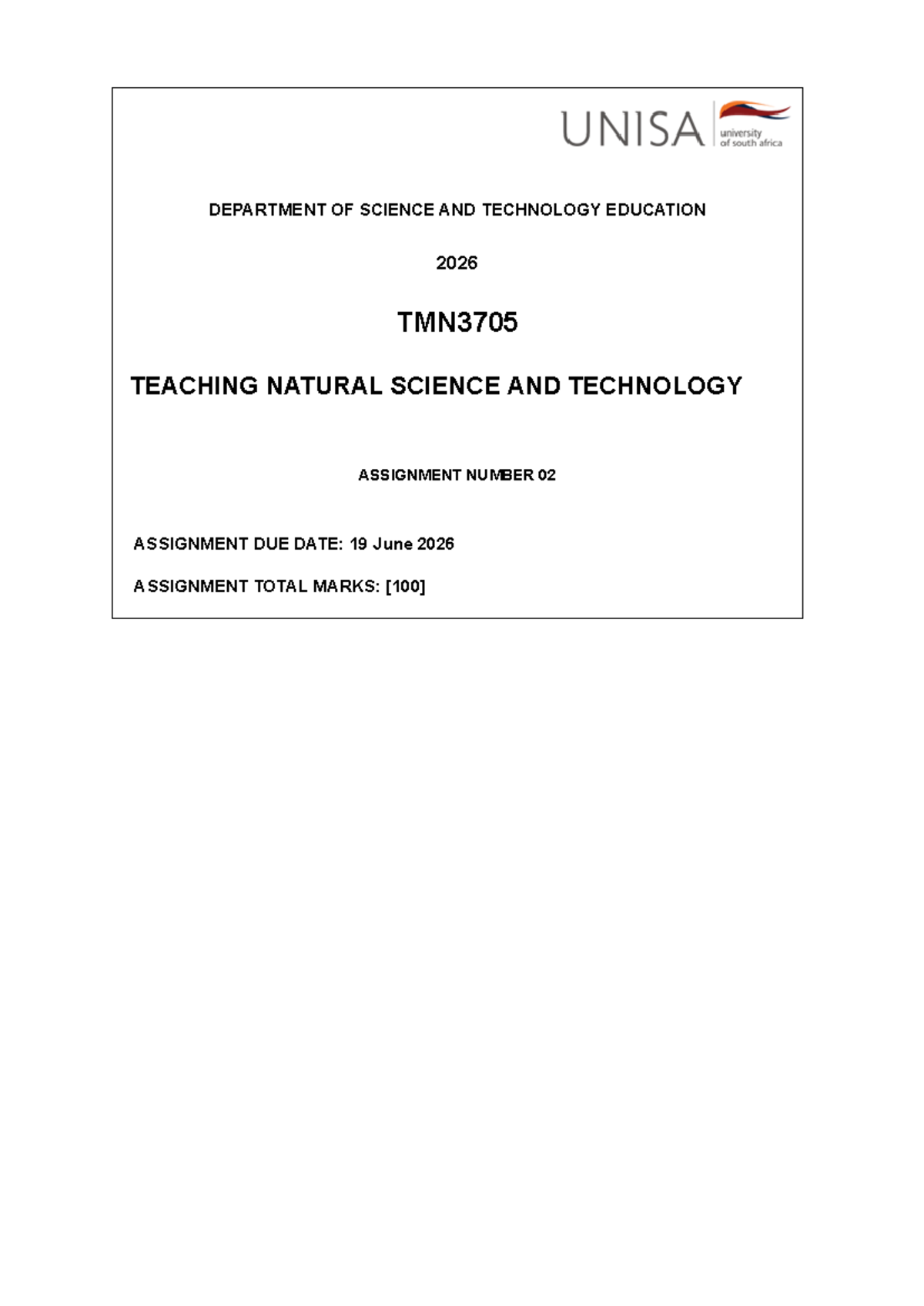 TMN3705 Assignment 02: Teaching Natural Science & Technology Insights ...