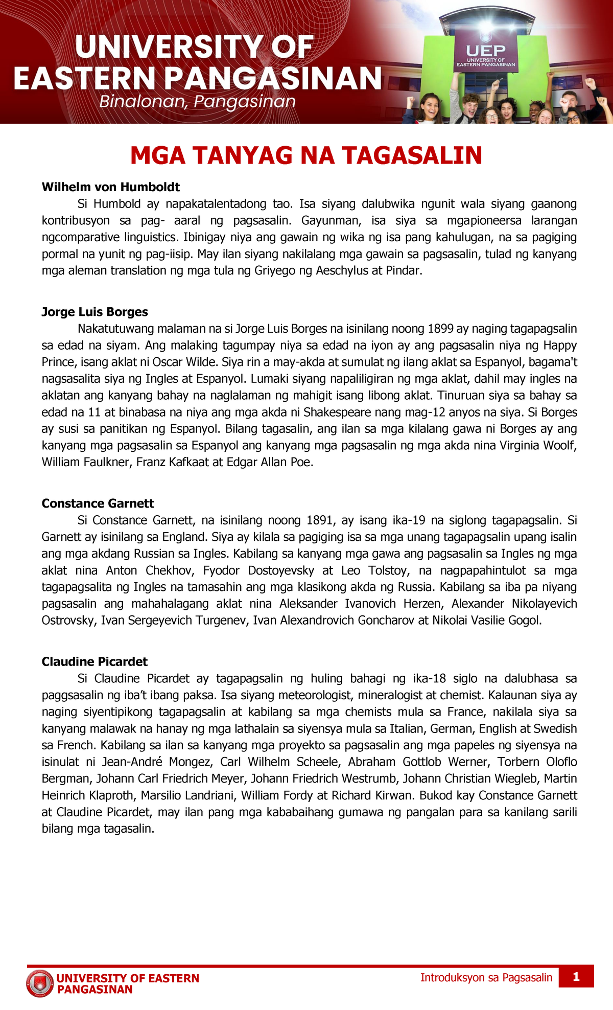 MGA TANYAG NA TAGASALIN: Wilhelm von Humboldt, Borges, Garnett, at ...
