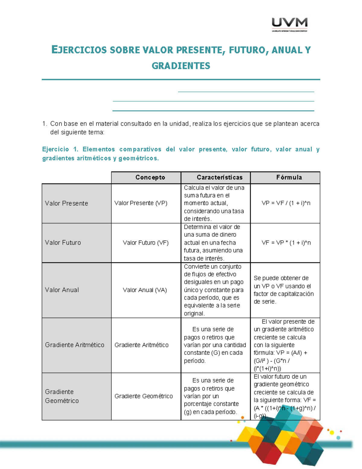 EJERCICIOS DE VALOR PRESENTE Y FUTURO - ACT 6 - Studocu