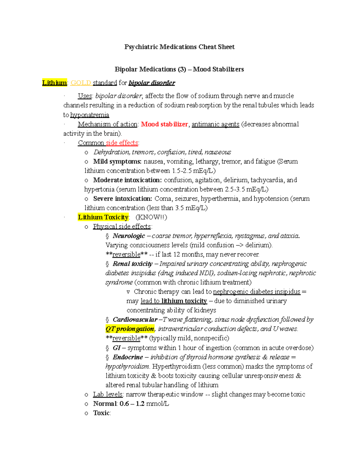 Psychiatric Medications Summary: Key Points & Side Effects Guide - Studocu