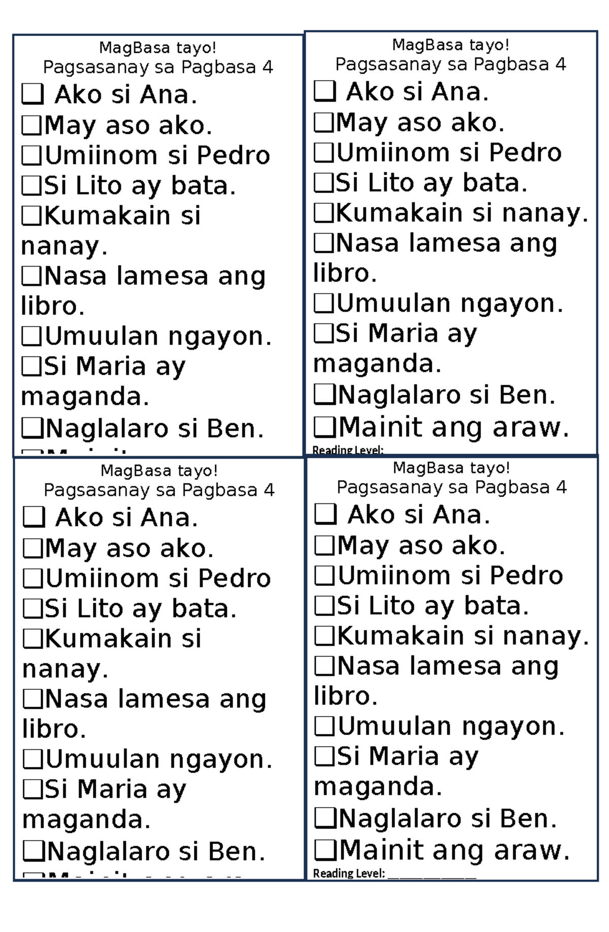 Pagsasanay sa Pagbasa 4: Magbasa Tayo! 2025-2026 - Studocu
