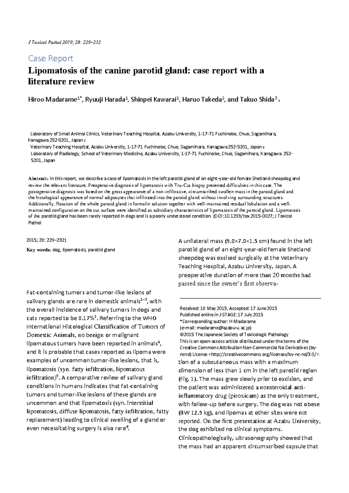 J Toxicol Pathol 28: Case Study on Canine Parotid Lipomatosis - Studocu