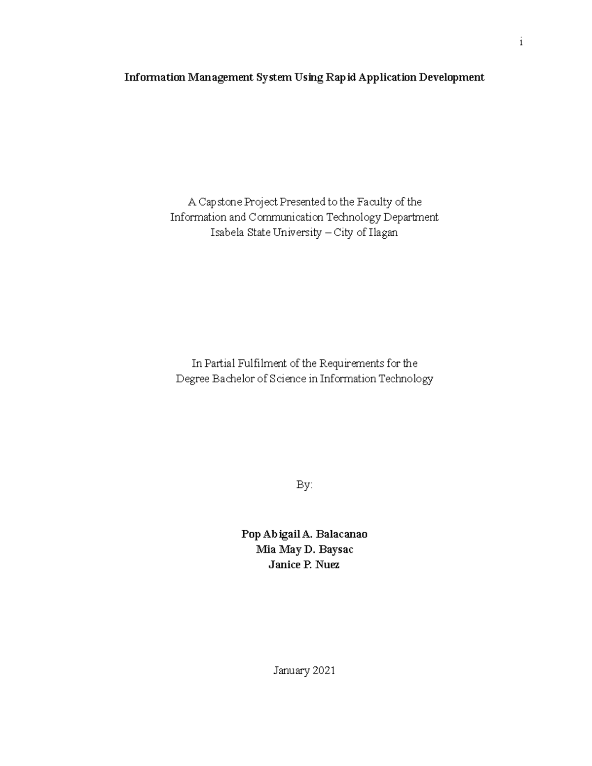 Information Management System Capstone Project - BSIT 2021 - Studocu