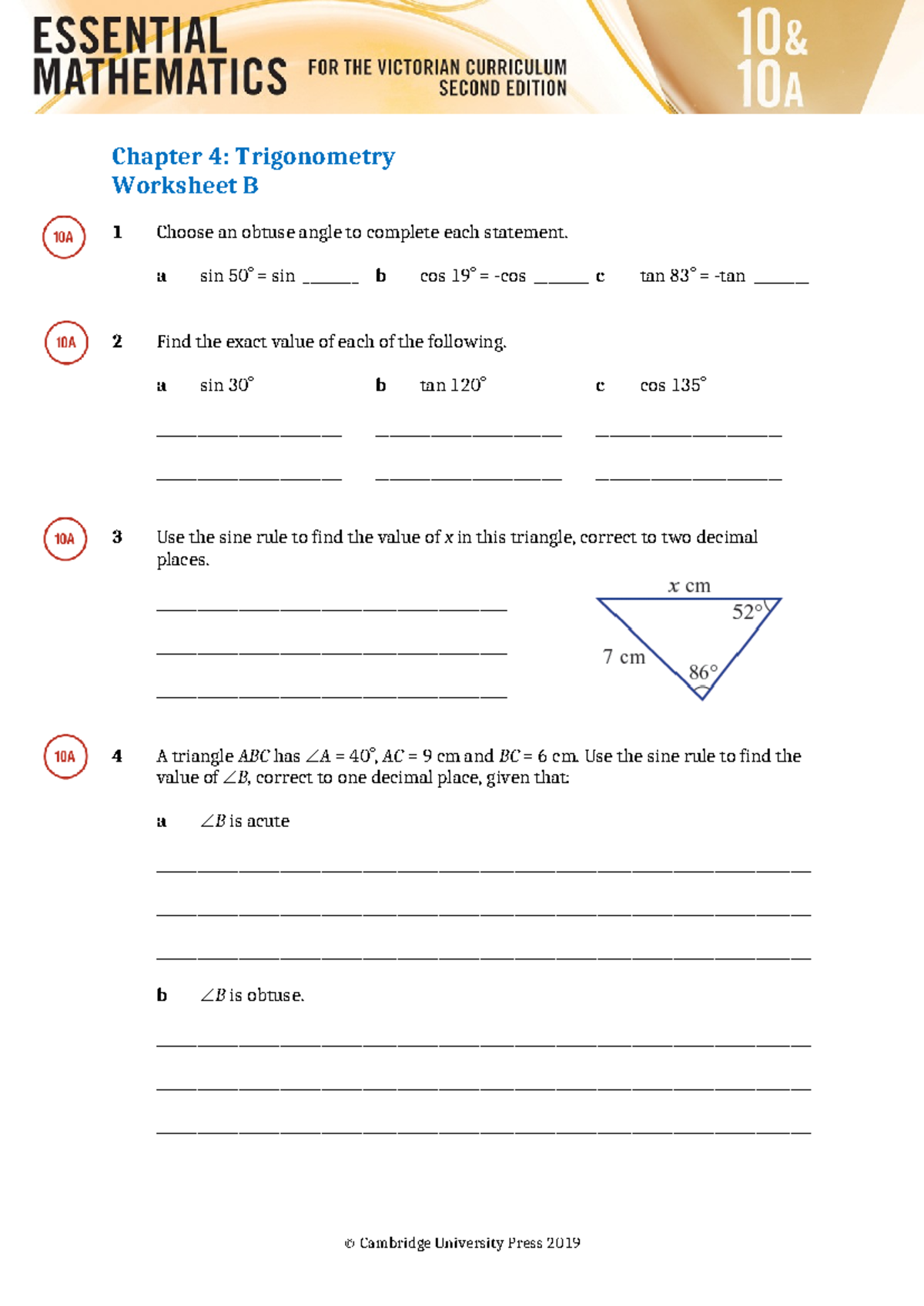 Chapter 4: Trigonometry Worksheet B - Angle Calculations & Rules - Studocu