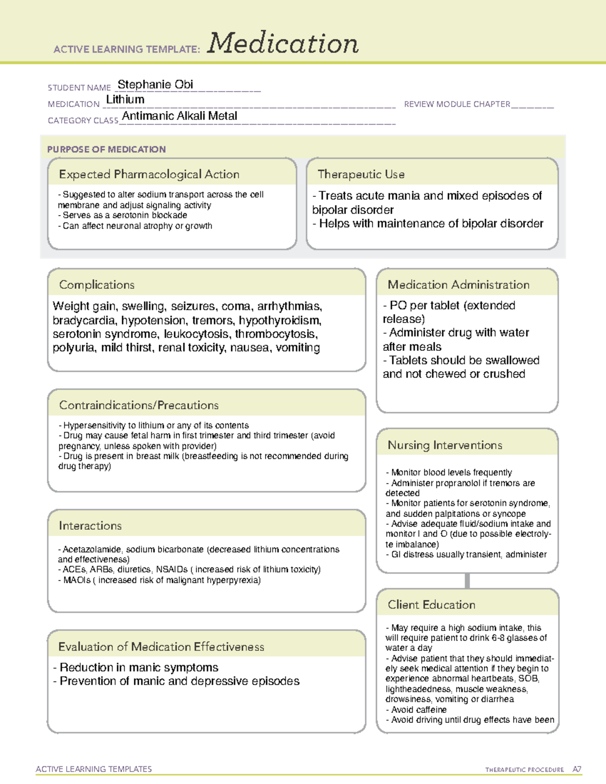Active Learning Template: Lithium Medication Review (Module A7) - Studocu