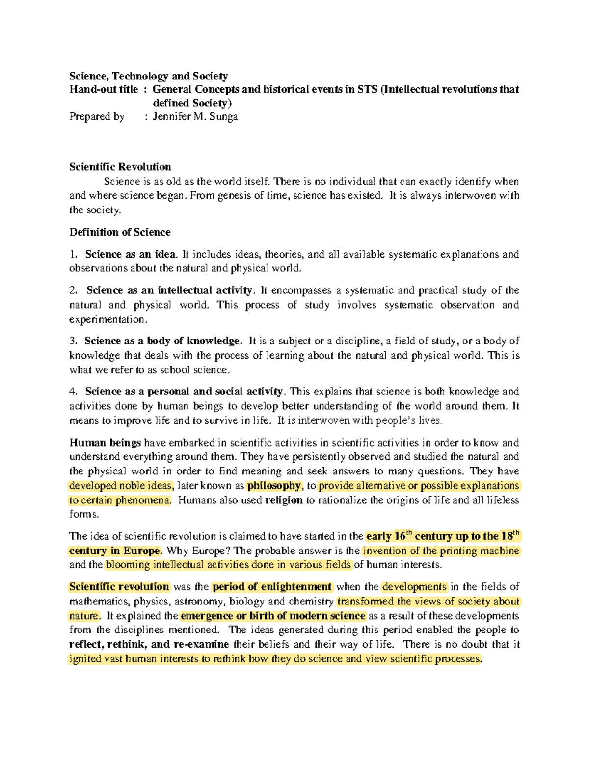 General Concepts and Historical Events in STS - Sunga Scientific ...