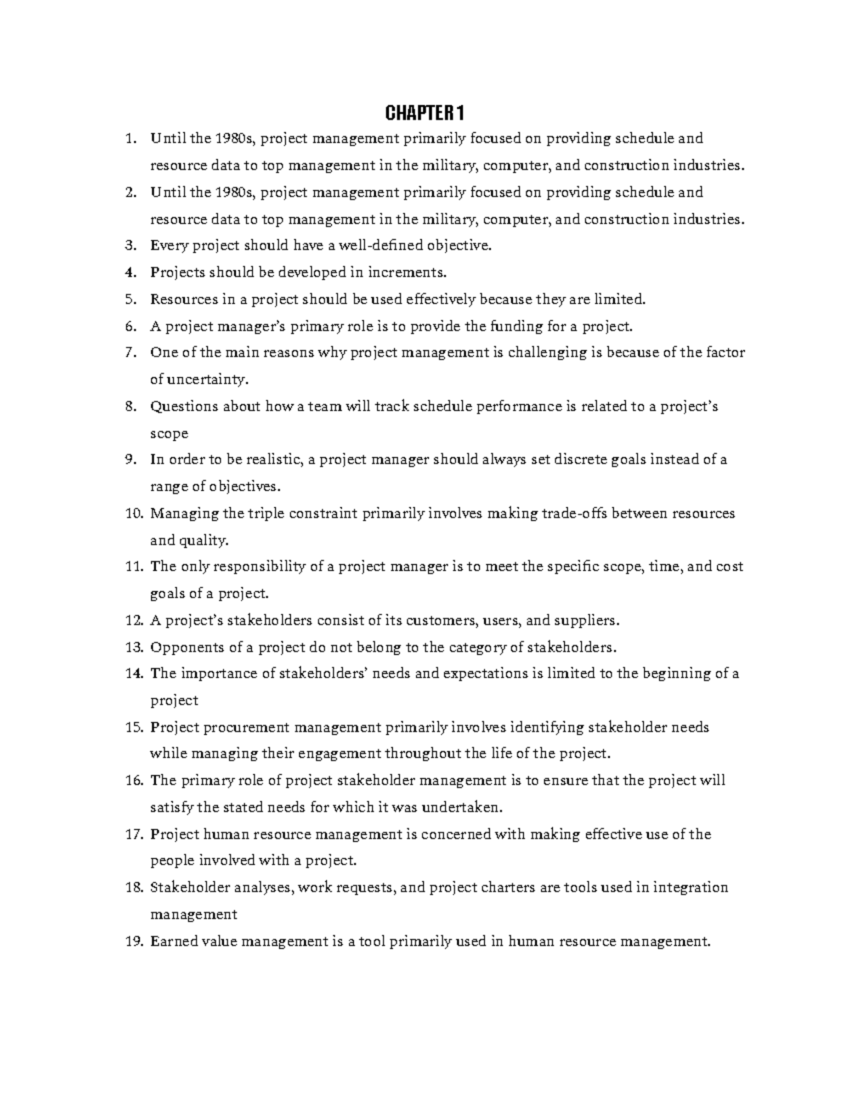 Project Management - Review - CHAPTER 1 Until the 1980s, project ...