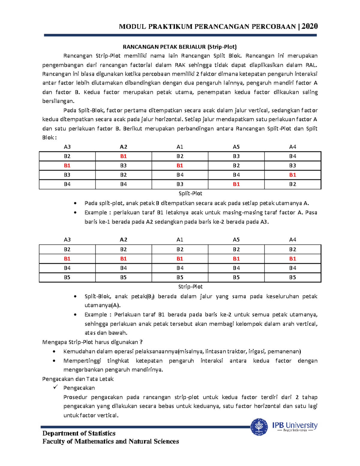 UAS - Rancangan Petak Berjalur (Strip-Plot) dan Analisis Ragam - Studocu