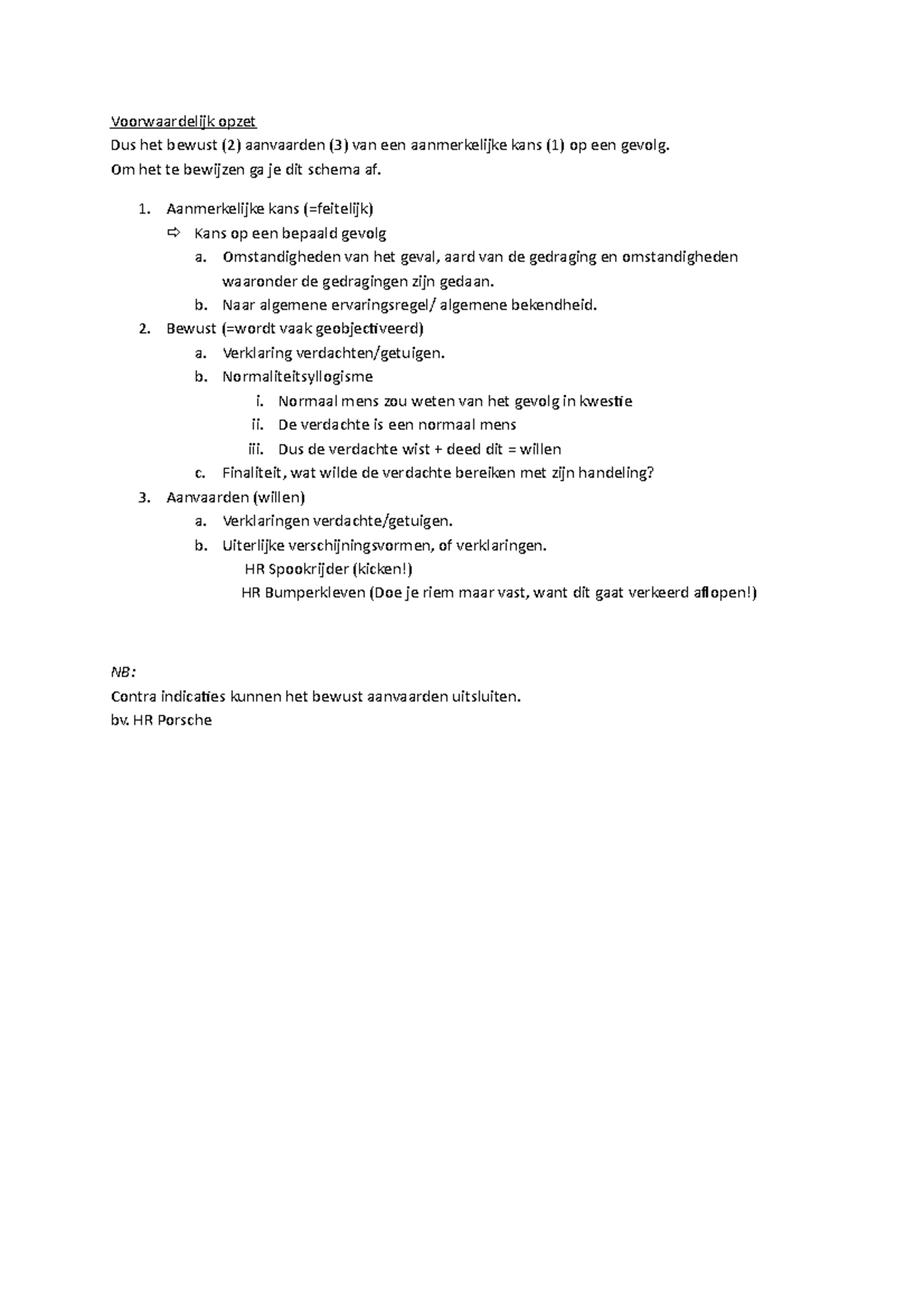 Schema voor Bewijs van Voorwaardelijk Opzet en Culpa in Strafrecht ...