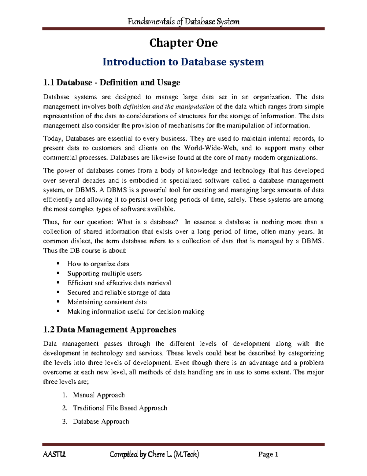 Chapter 1: Intro to Database Systems - Overview and Approaches - Studocu