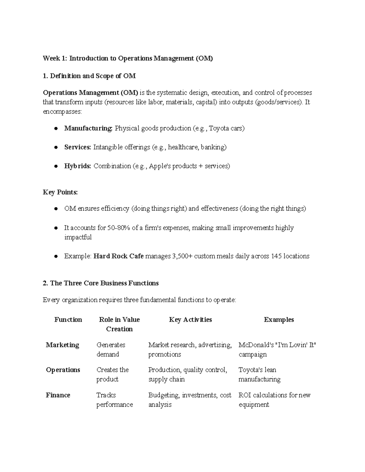 GMS401: Week 1 - Intro to Operations Management and SCM Insights - Studocu