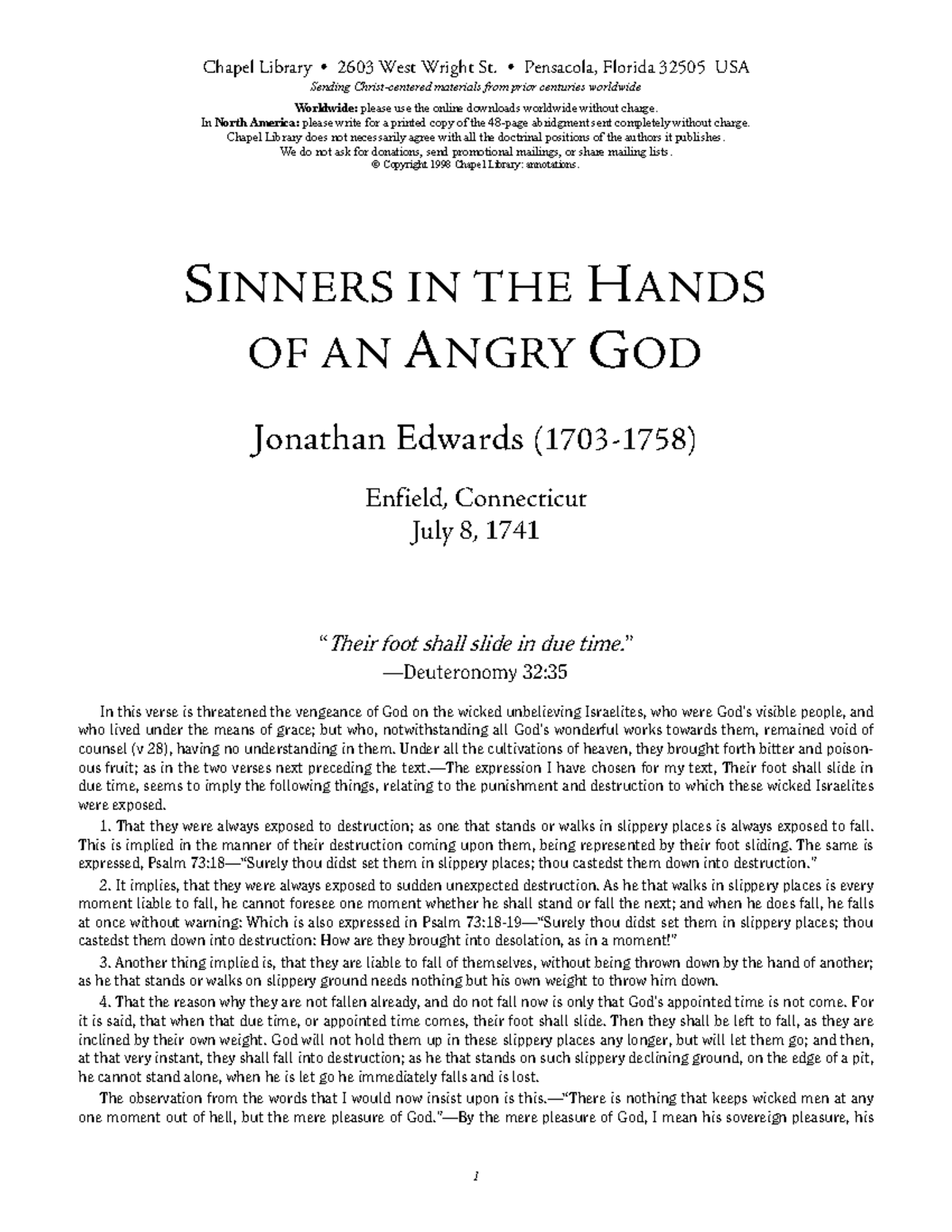 Sinners in the Hands of an Angry God: A Study on Jonathan Edwards ...