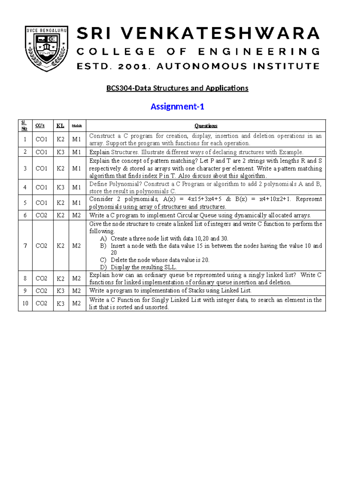 C Programming Structures & Algorithms - Assignment 1 - Studocu