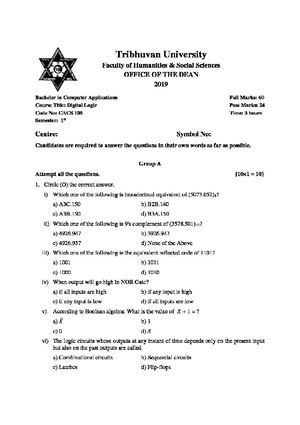 Digital logic question paper 2024 - CACS 105 - Studocu