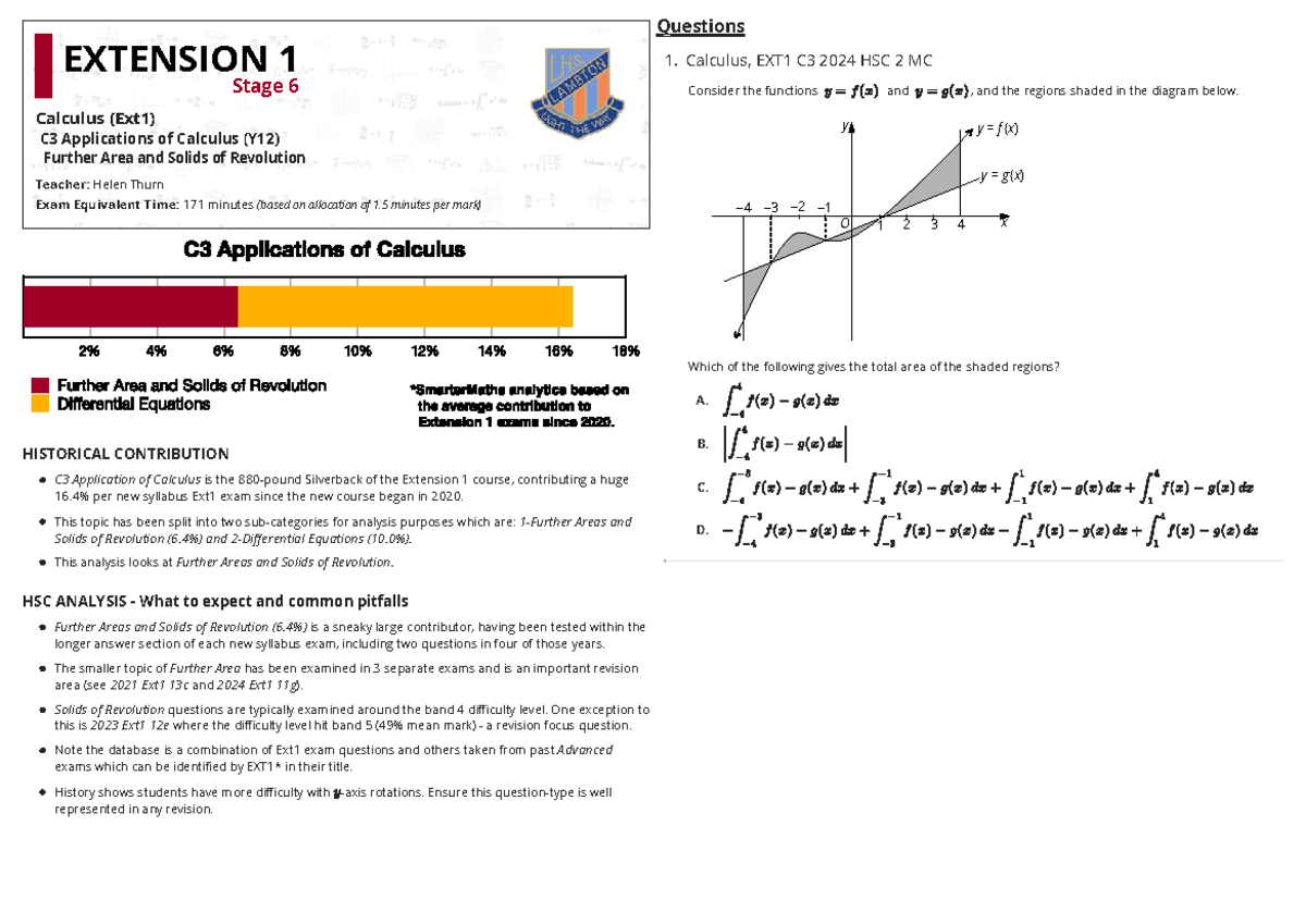 EXT1 C3 2024 HSC Further Areas & Volumes of Revolution Study Guide ...