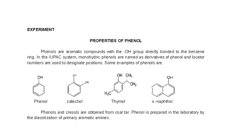 Properties and Reactions of Phenols: Lab Expt (CHEM 101) - Studocu