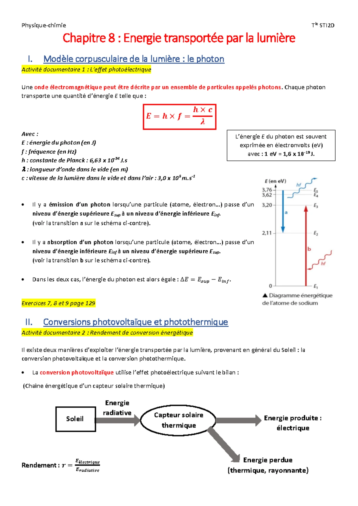 Fiche de révision - L'énergie et ses conversions pour le cours de ...