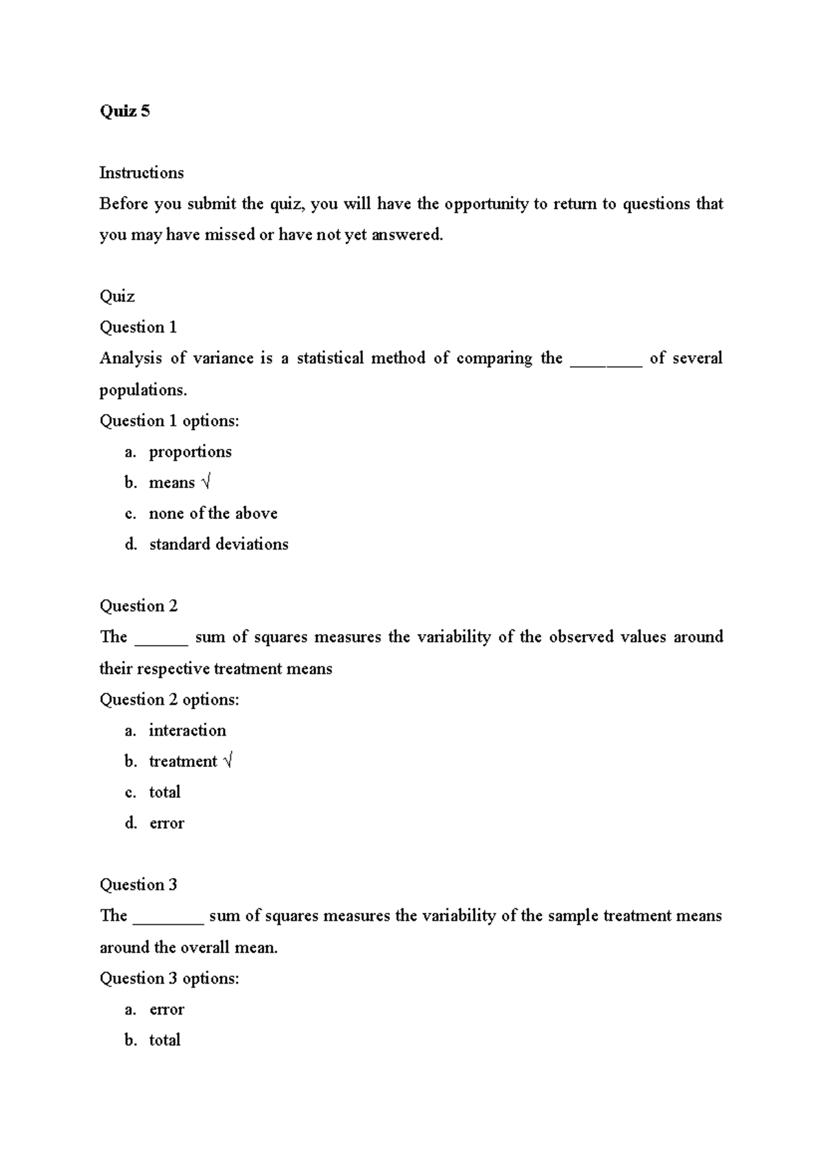 Quiz 5 - Every week, we are given a quiz in EVS514, Environmental Data ...