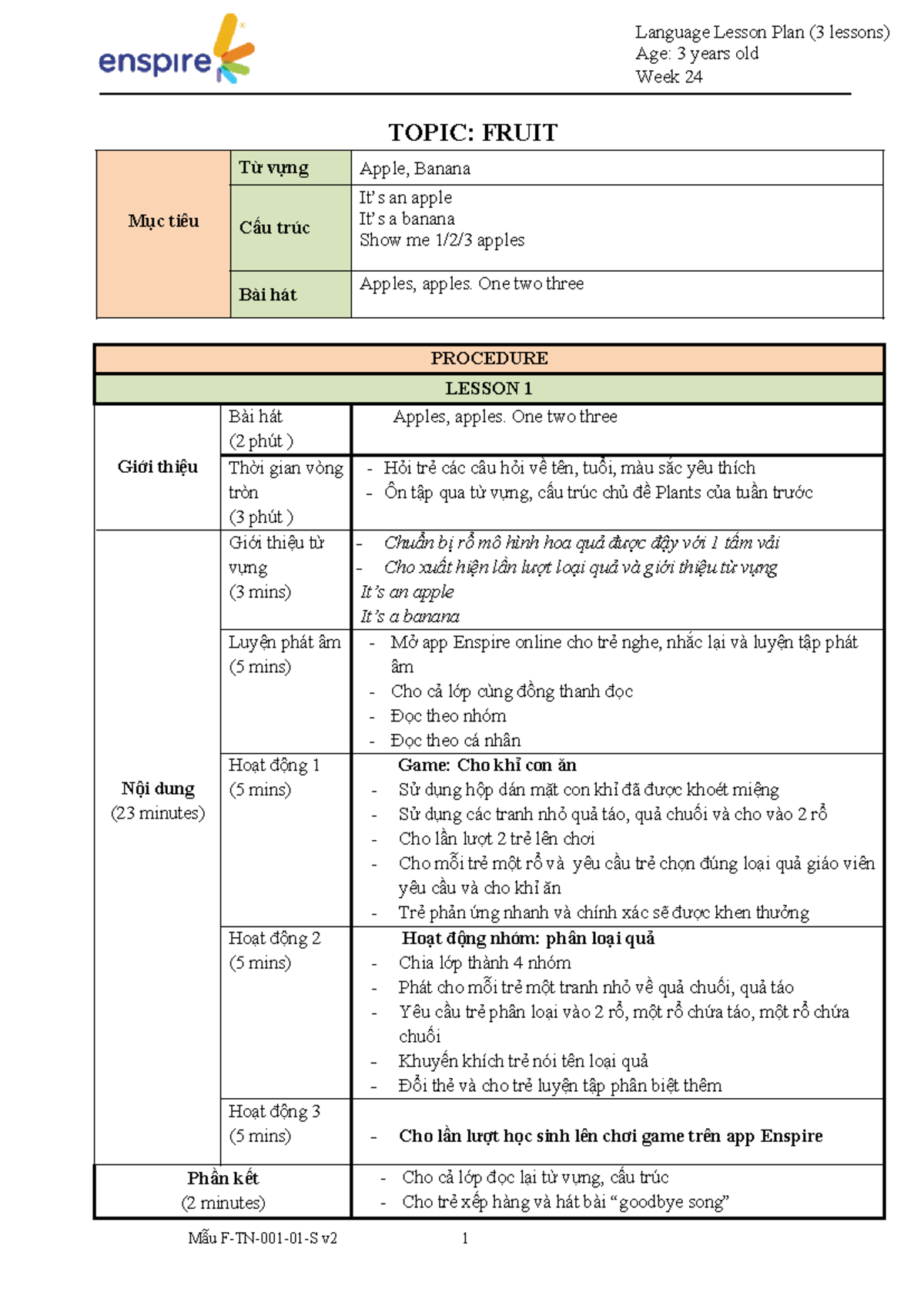 WEEK 24: Fruit Lesson Plan for 3-Year-Olds - 3T - Lesson 1 - Studocu