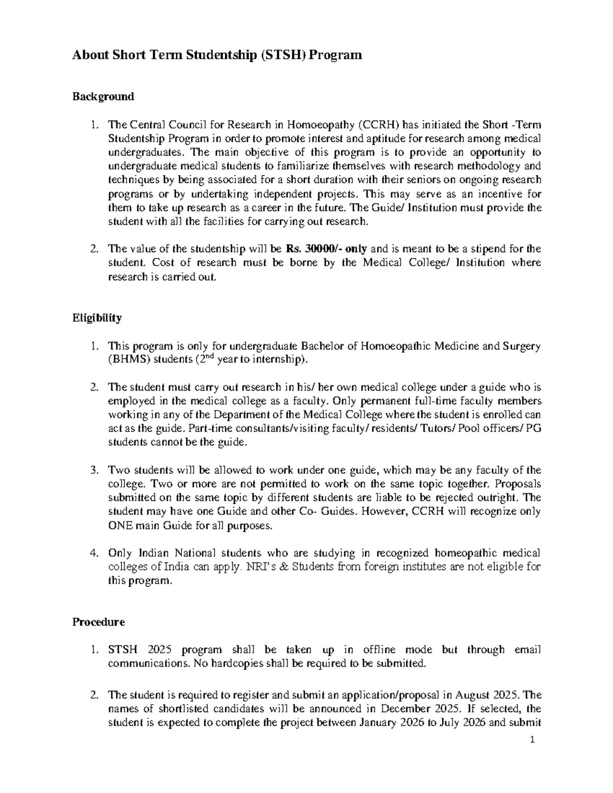 Guidelines for Short Term Studentship in Homoeopathy (STSH 2025) - Studocu