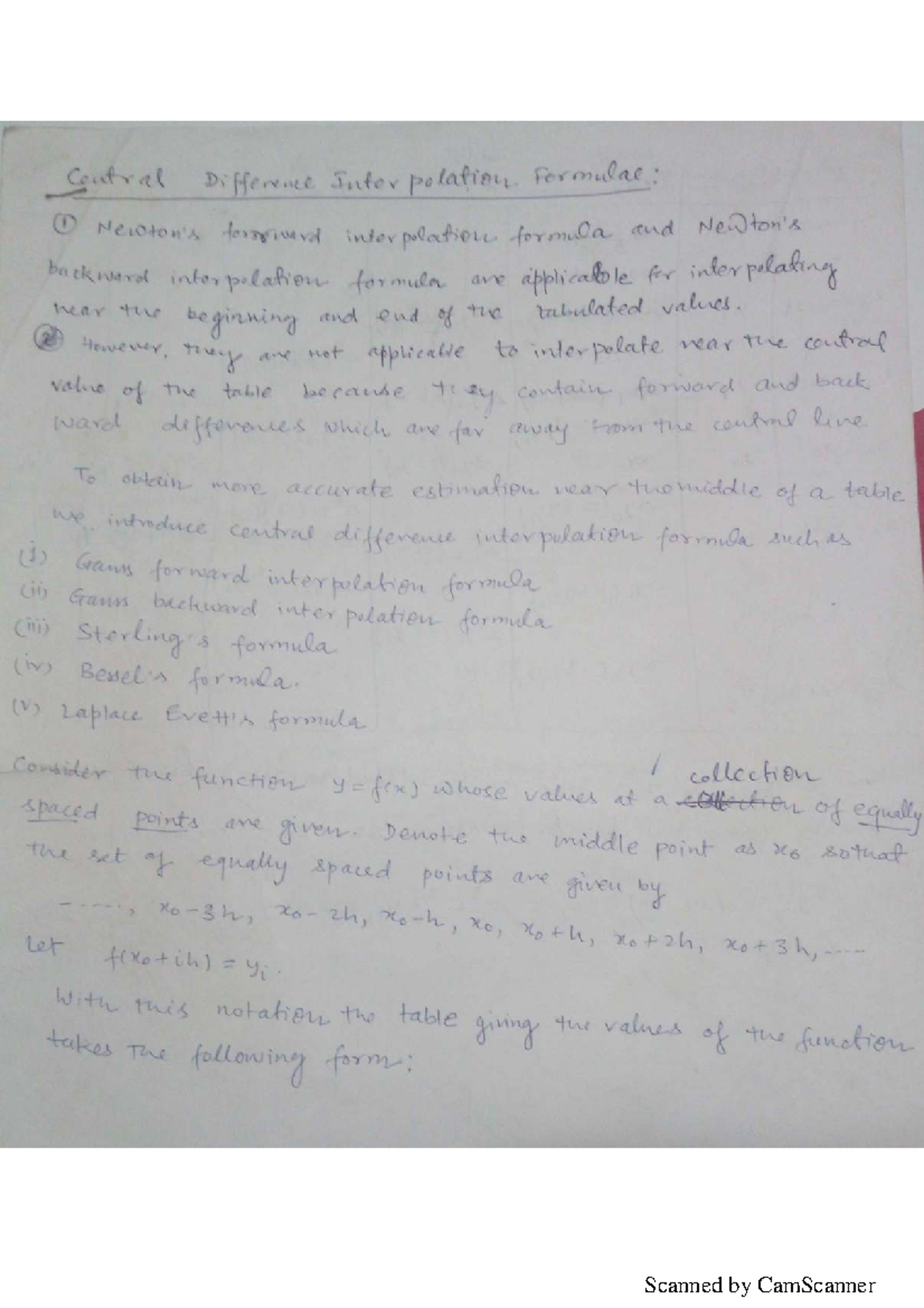 Central Difference Interpolation Formulae: Notes for Course XYZ 101 ...