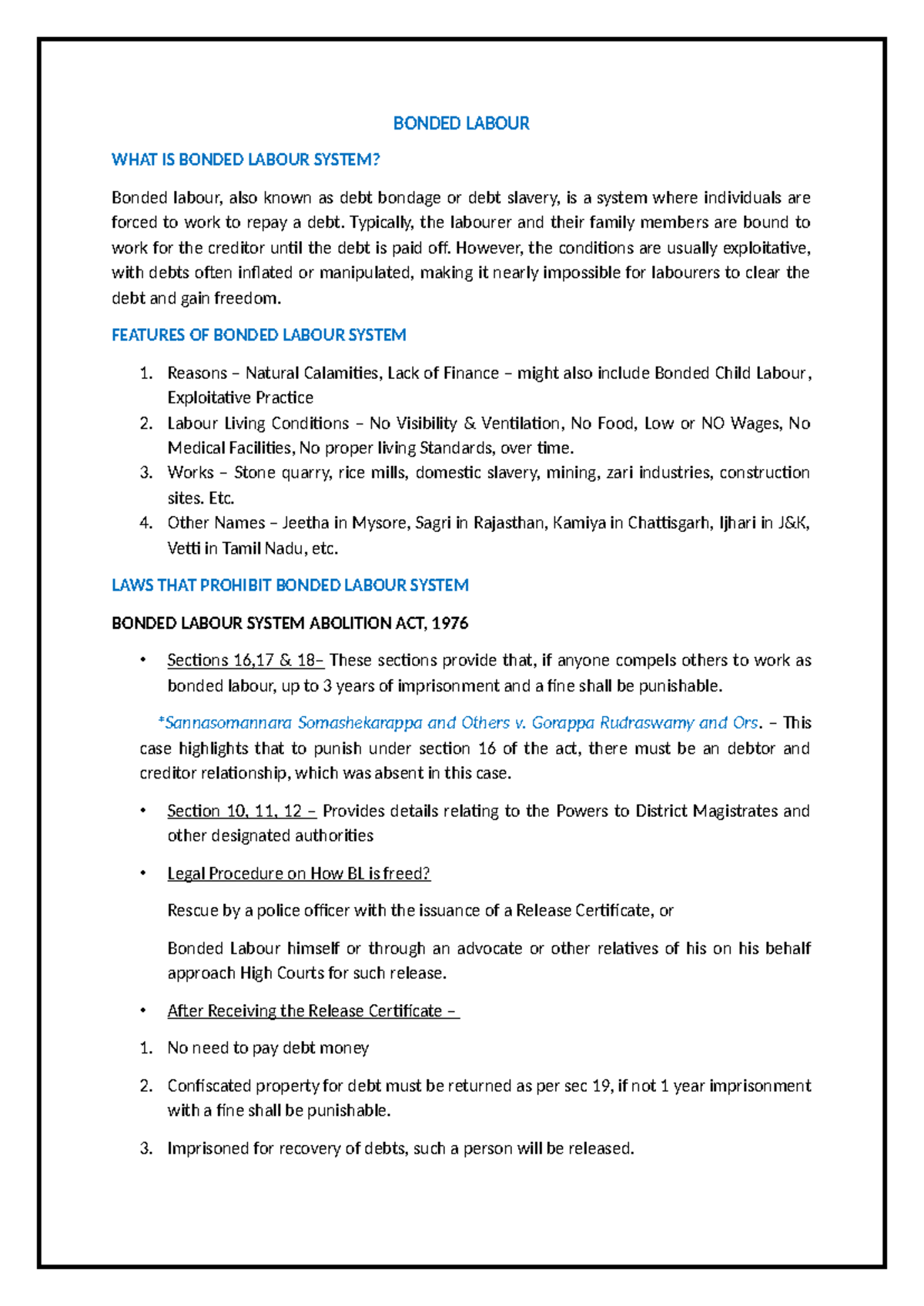 Bonded Labour System Overview and Legal Framework Analysis - Studocu