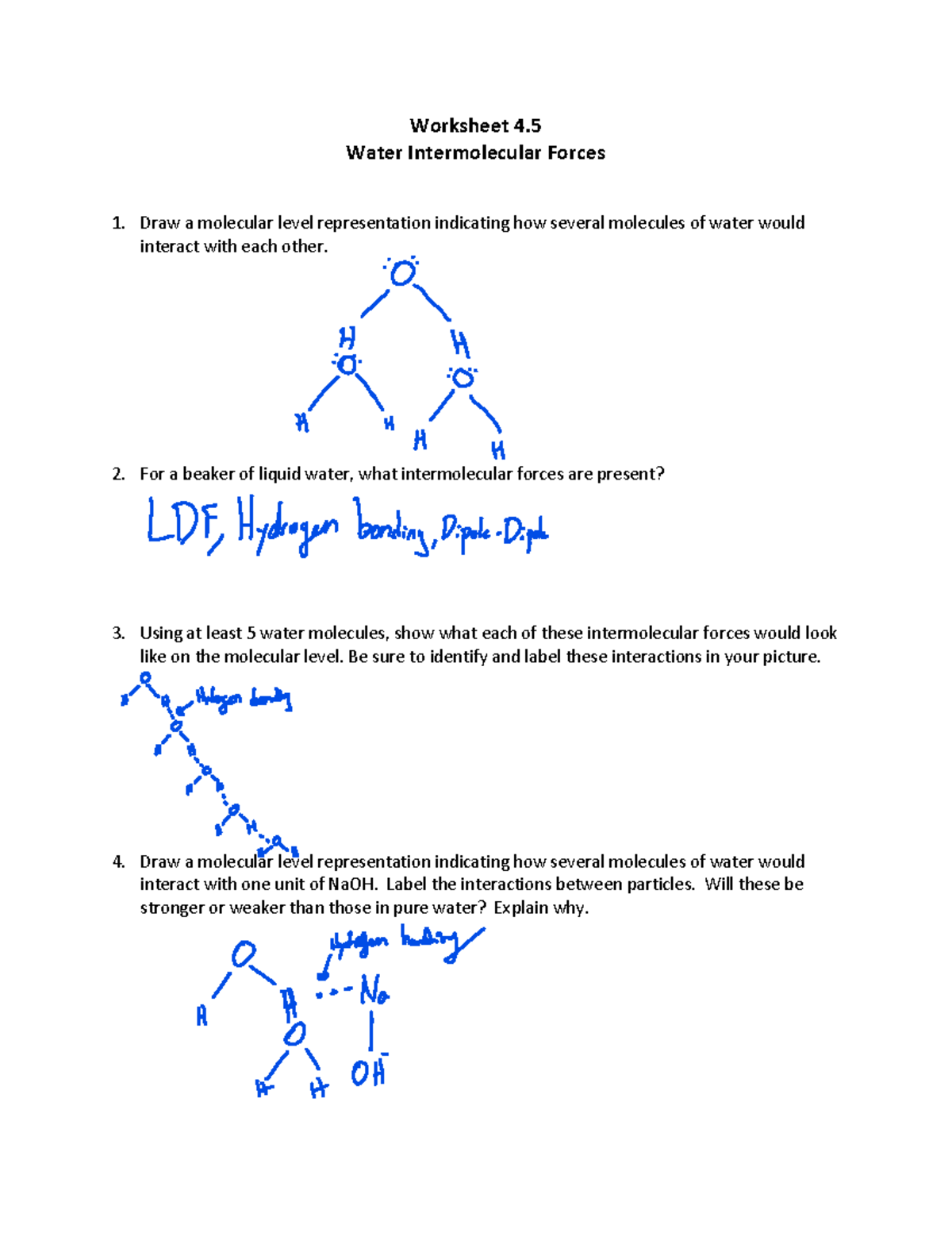 CHEM 101: Worksheet 4 - Water Intermolecular Forces Analysis - Studocu