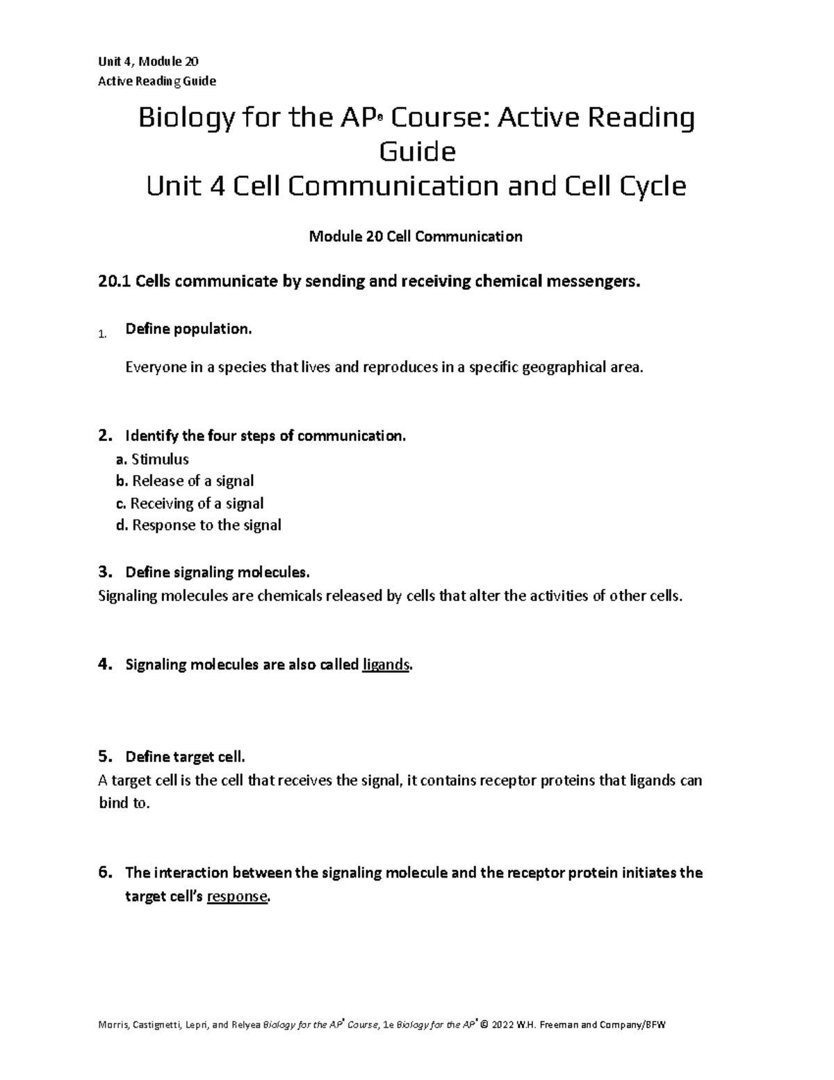 AP Biology Unit 4 Module 20: Cell Communication Guide - Studocu