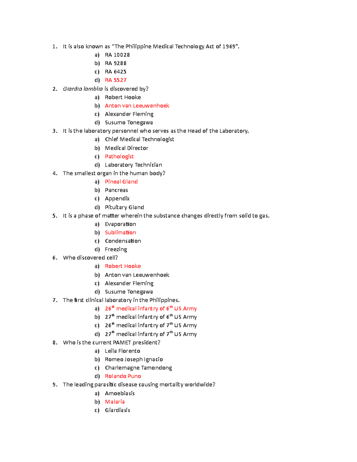 General quiz practice for medical technology students - Medical ...