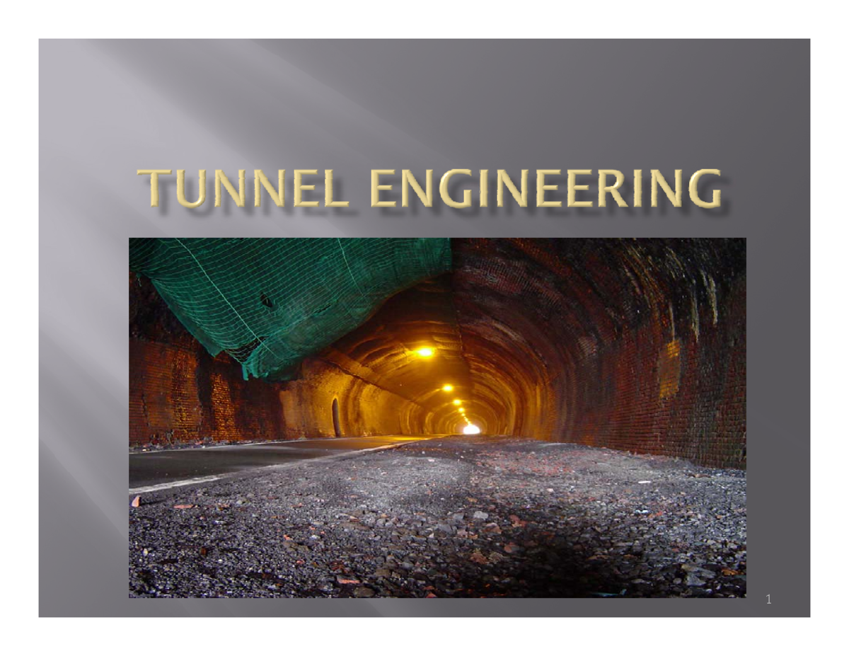 Tunnel Engineering Class Notes: Types, Design & Investigations - Studocu