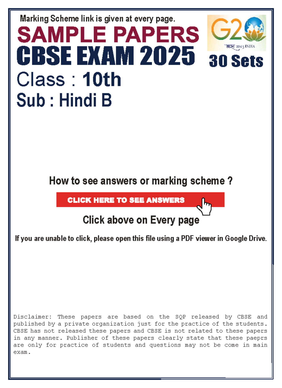 CBSE 10th Hindi B Mock Test Practice Papers 2025 - Studocu