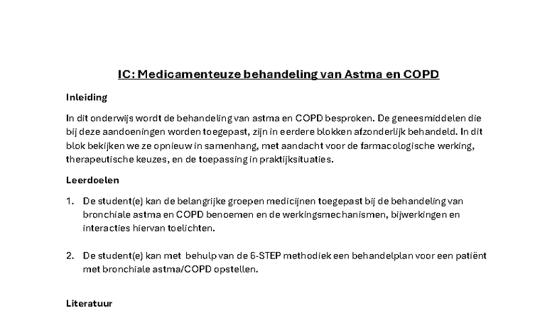 IC: Medicamenteuze Behandeling van Astma en COPD - 2025-2026 - Studeersnel
