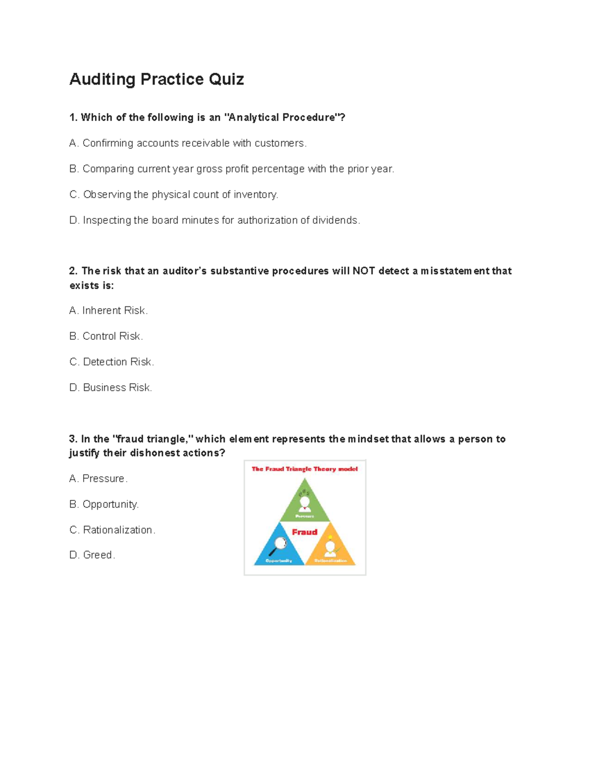 Auditing Practice Quiz 1: Key Concepts and Risks - Studocu