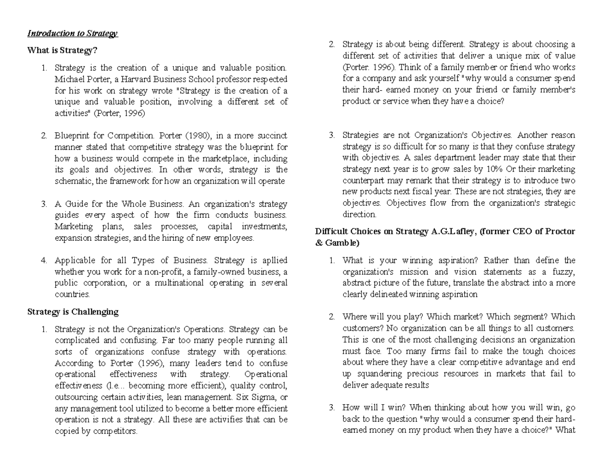 Introduction to Stra Ma - Introduction to Strategy What is Strategy? 1 ...