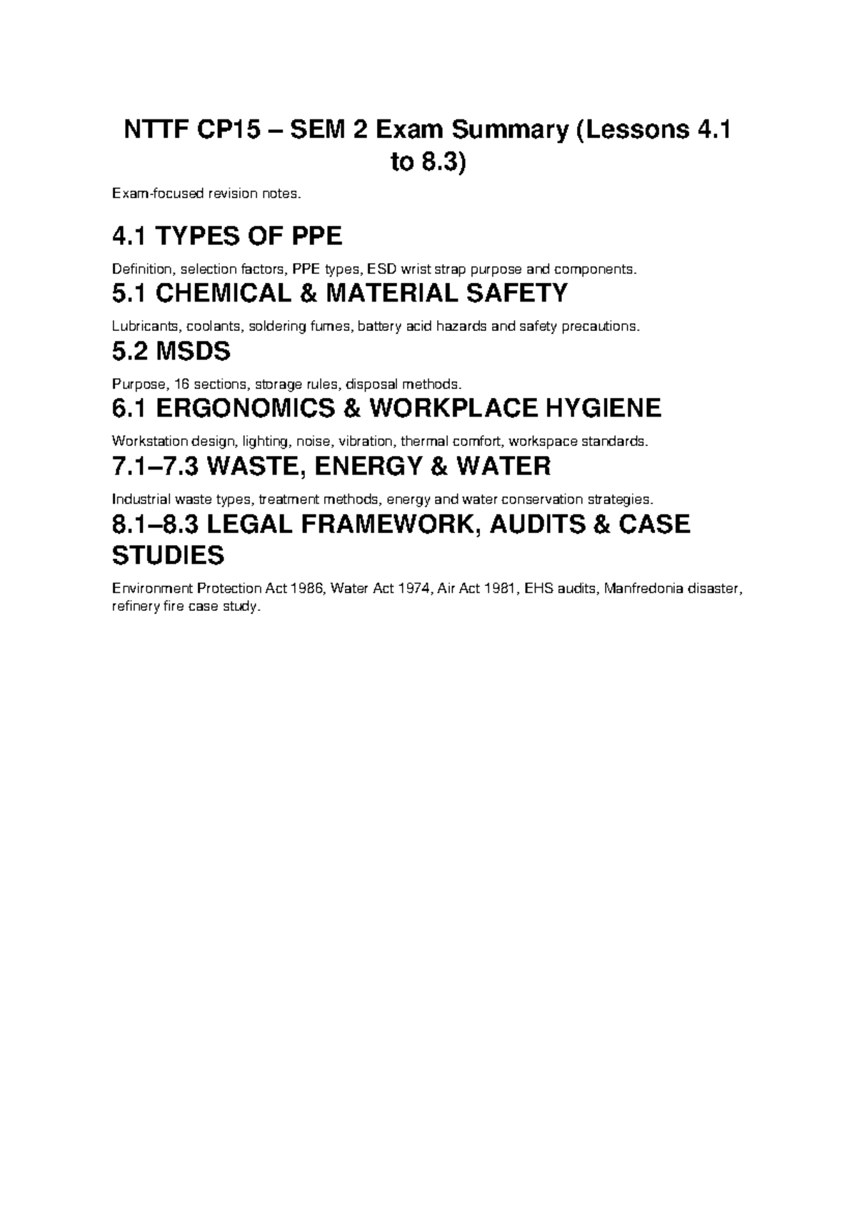 NTTF CP15 SEM 2 Exam Summary: Revision Notes for Lessons 4.1-8.3 - Studocu
