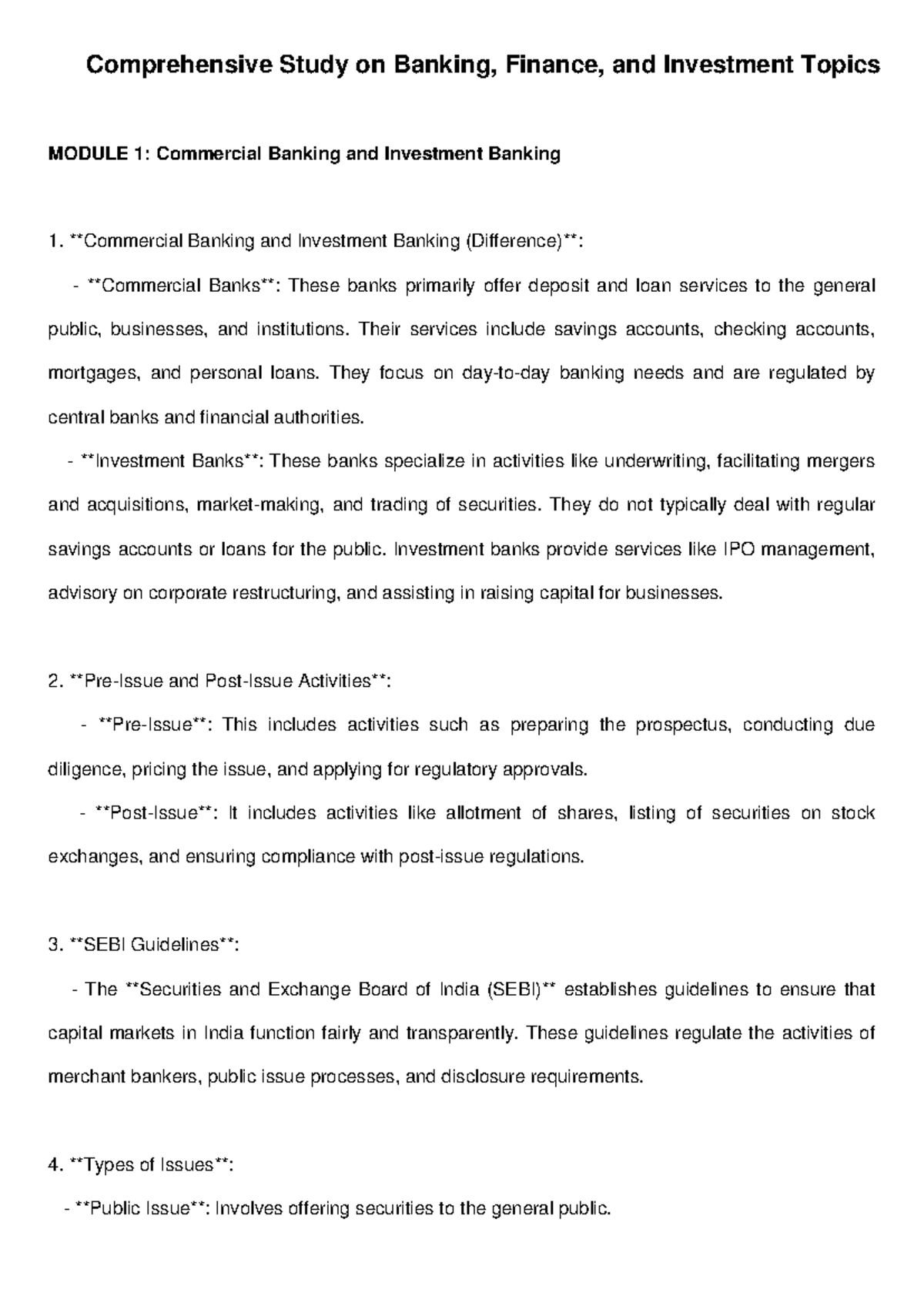 Comprehensive Study on Banking & Finance Topics - MODULE 1 & 2 - Studocu