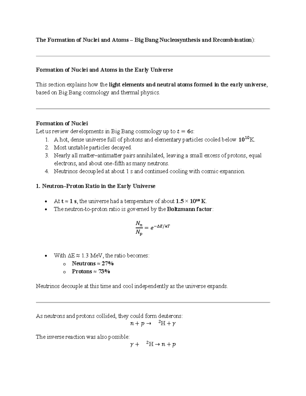 Astro Physics: Formation of Nuclei and Atoms in the Early Universe ...
