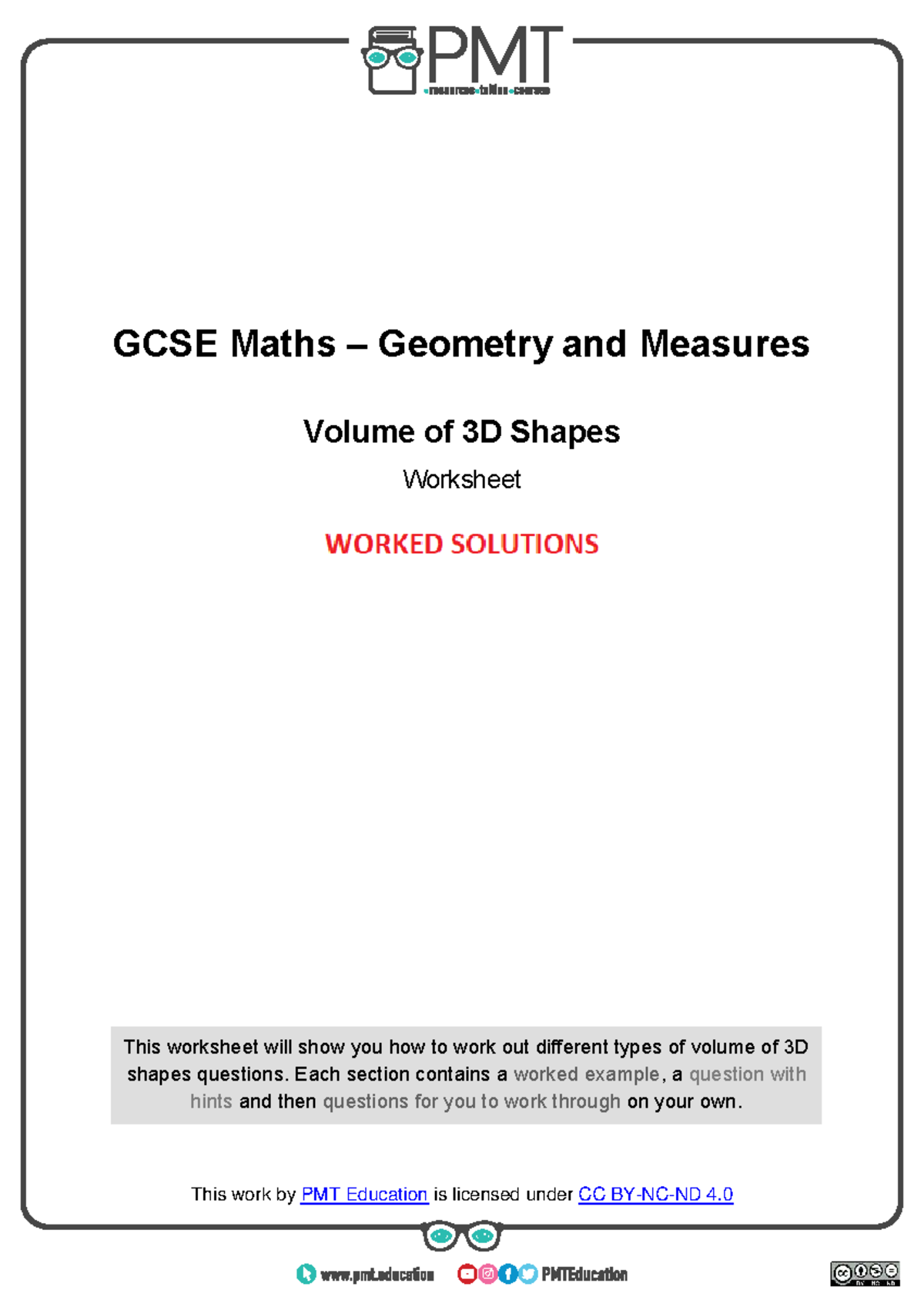 GCSE Maths Geometry & Measures: Volume of 3D Shapes Worksheet - Studocu