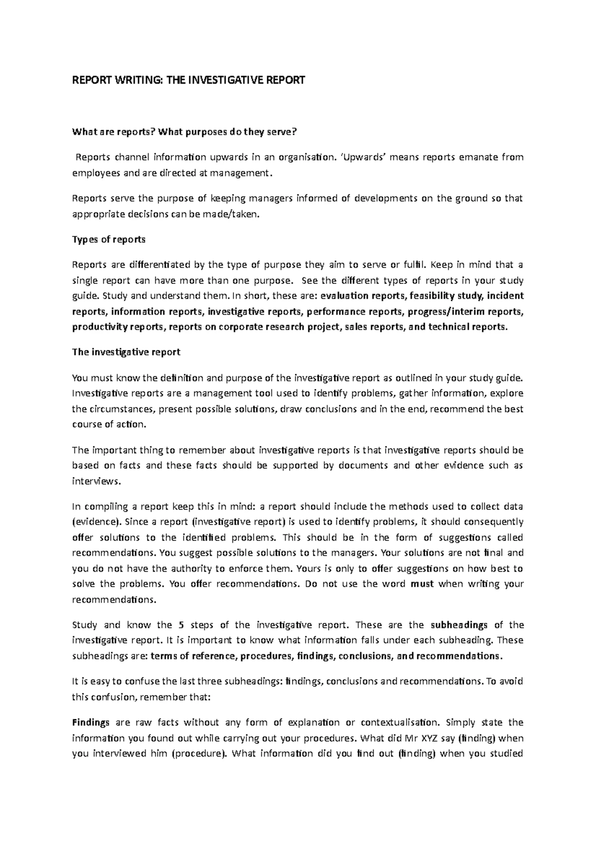 ENN1504 Investigative Report Summary - REPORT WRITING: THE ...