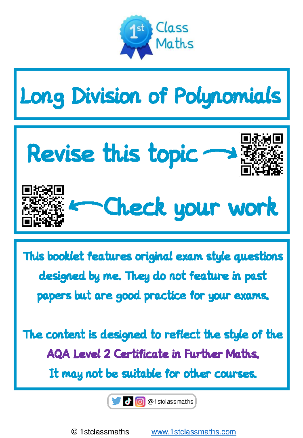 AQA Level 2 Further Maths: Long Division of Polynomials Practice - Studocu