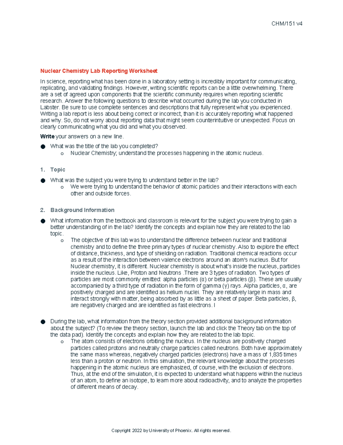 Nuclear+chem+lab - organic chemistry lab data and report - CHM/151 v ...