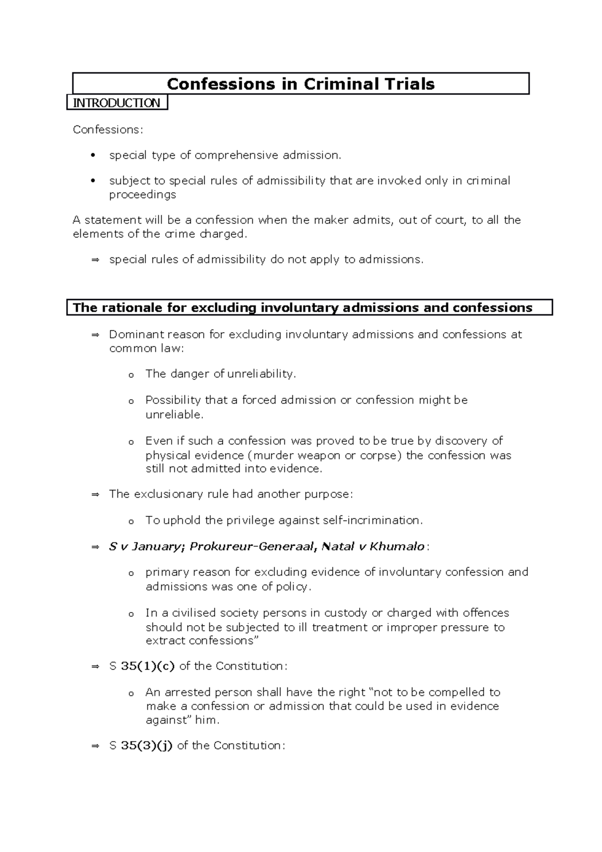IURI 371 SU 8 Notes - Understanding Confessions in Criminal Trials ...