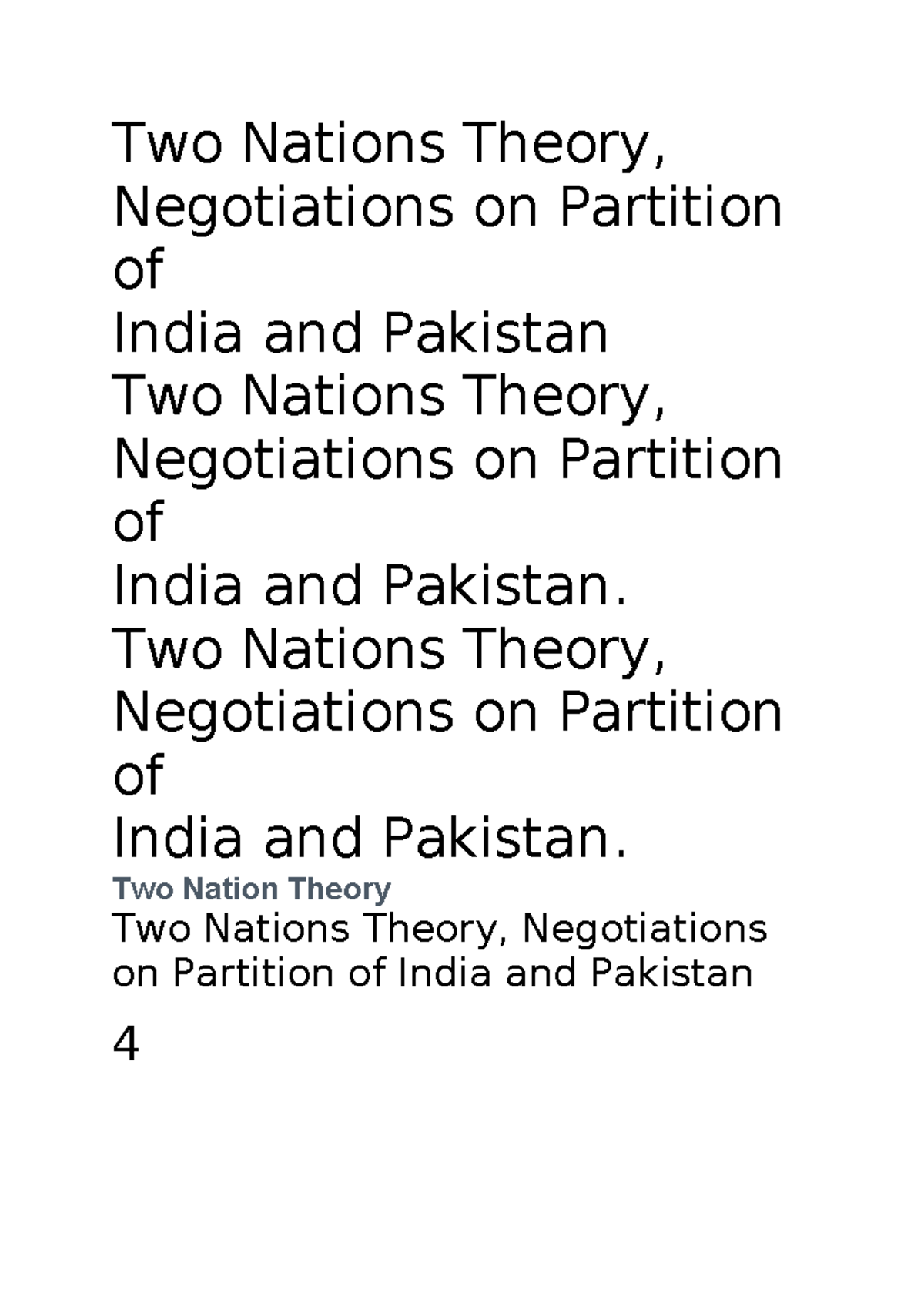 Two Nations Theory: Key Issues in the Partition of India & Pakistan ...