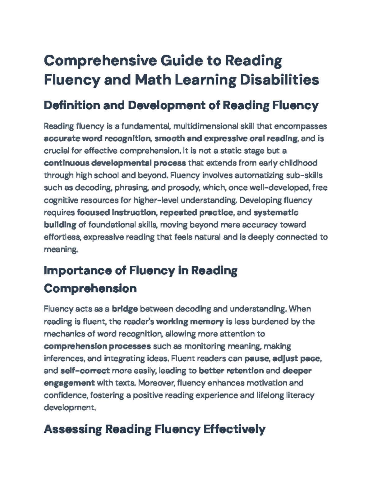 Comprehensive Guide to Reading Fluency & Math Learning Disabilities - Studocu