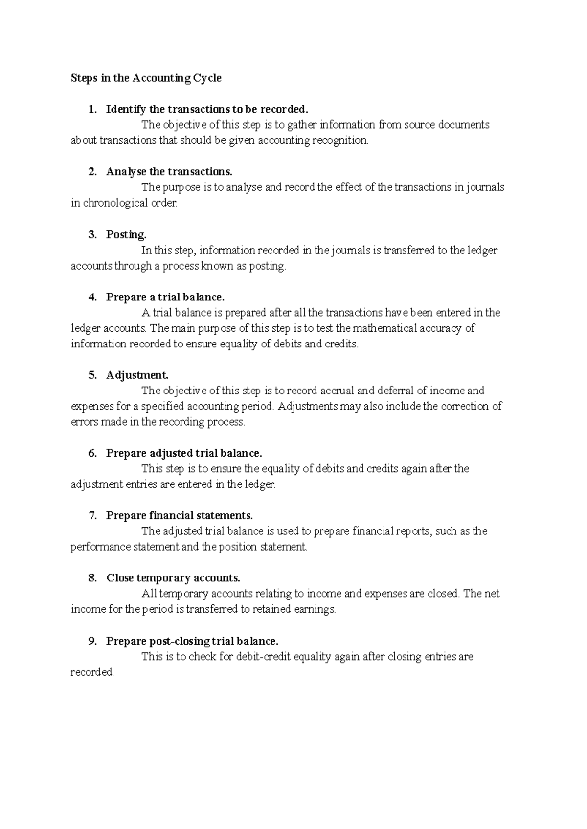 Accounting Cycle Steps: From Transactions to Financial Statements - Studocu
