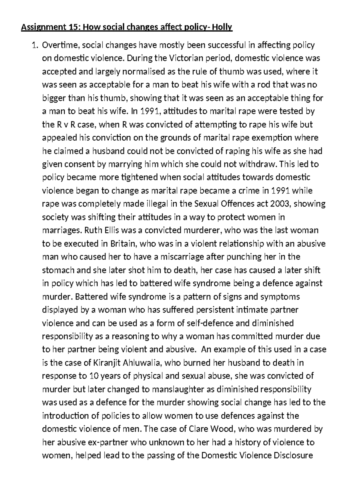 Assignment 15: The Impact of Social Change on Domestic Violence and ...